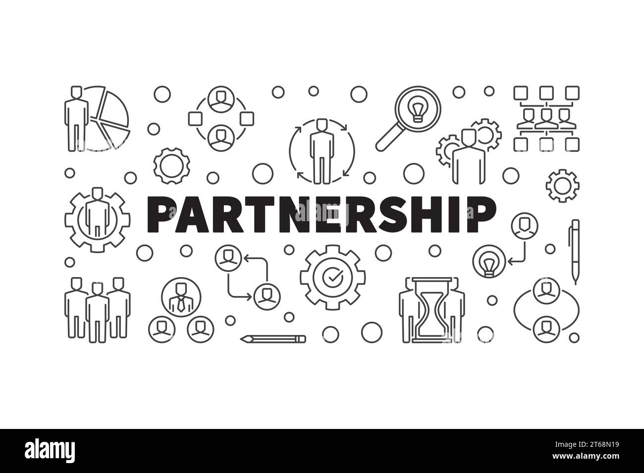 Vector Partnership concept horizontal banner or illustration in thin ...