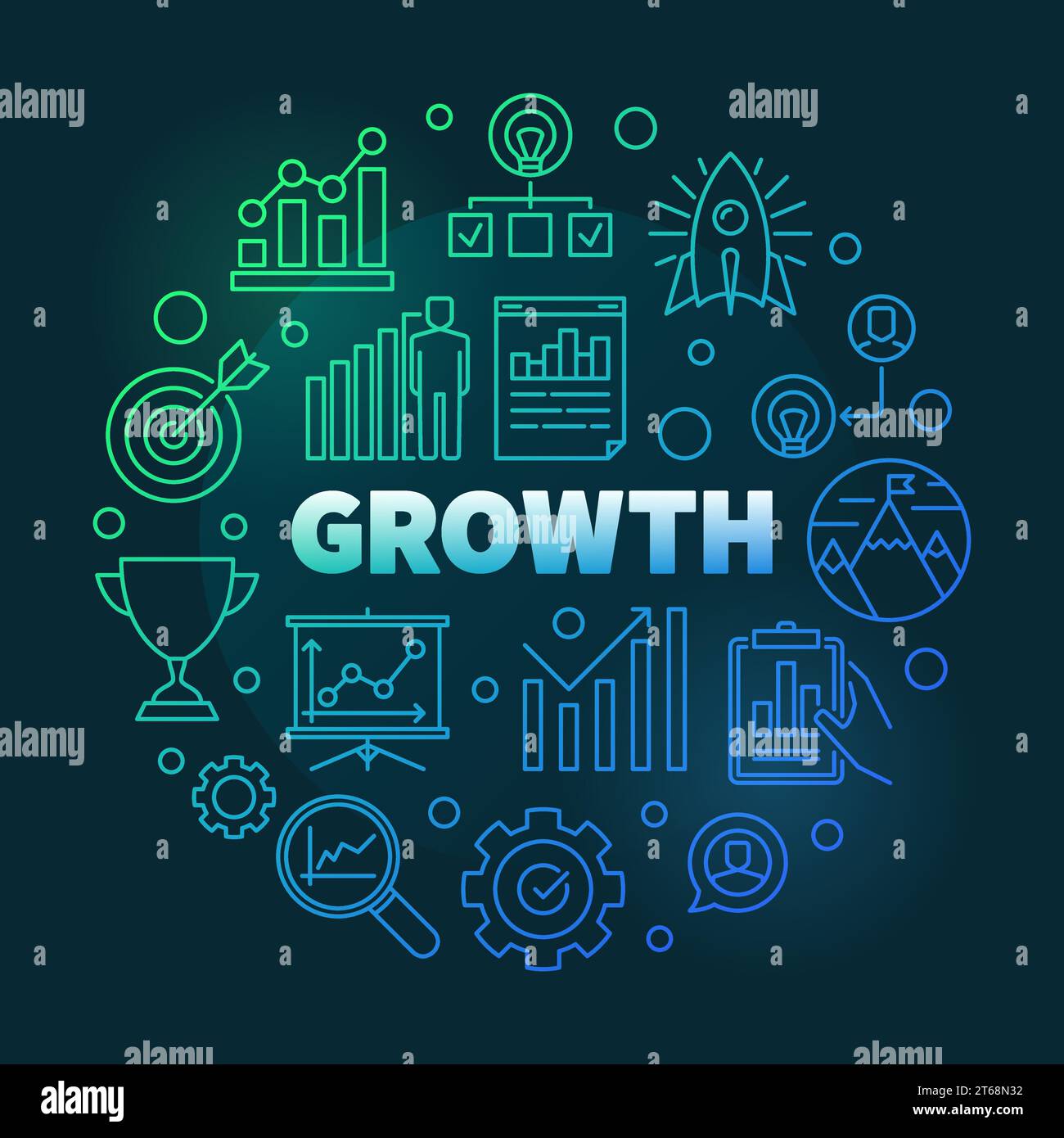 Vector Growth colored round outline illustration on dark background ...