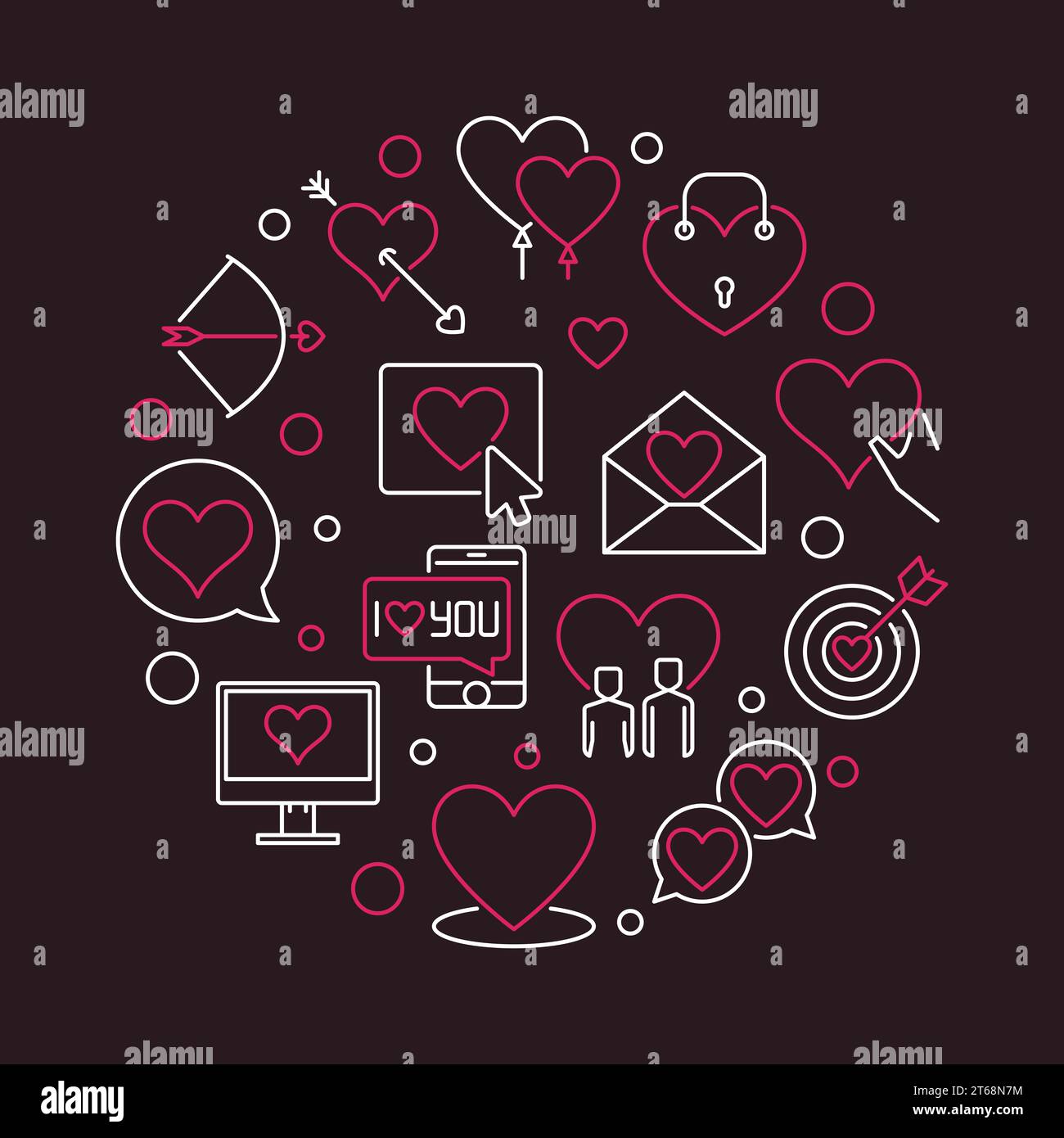 Romance and Love vector round concept illustration in thin line style ...