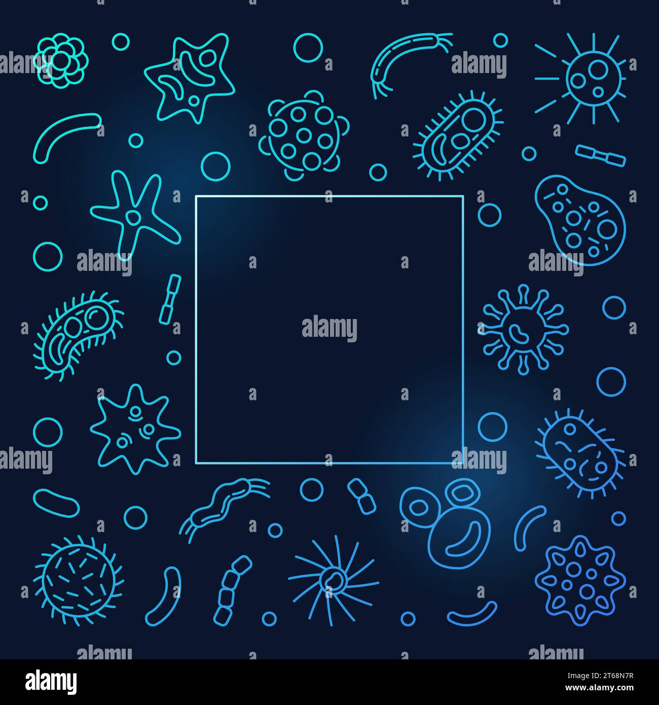 Microbiology outline blue frame with empty space for text. Vector ...