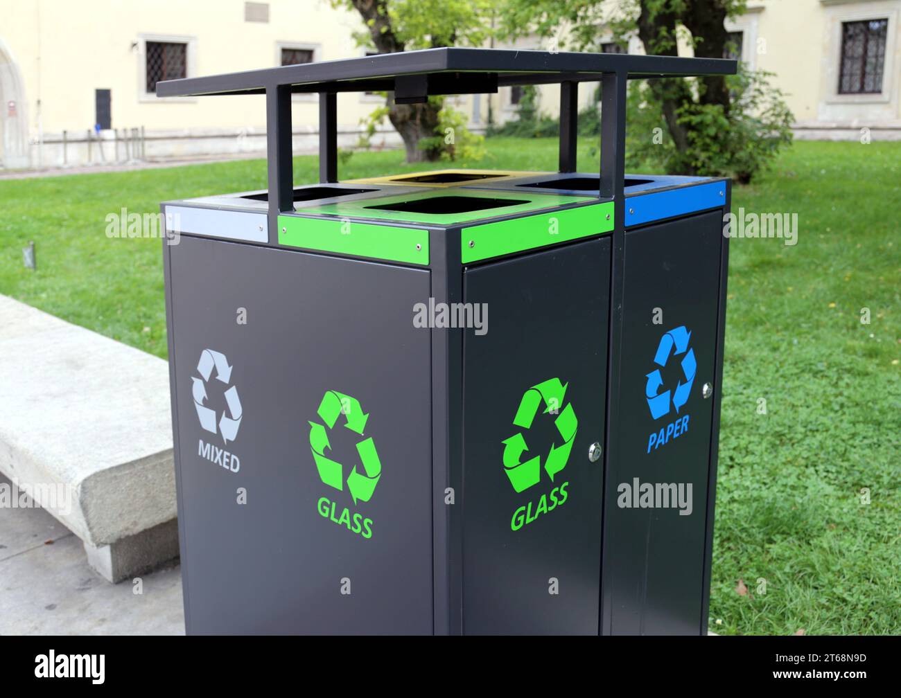 Trash bin for garbage segregation with separate cans for paper, glass ...