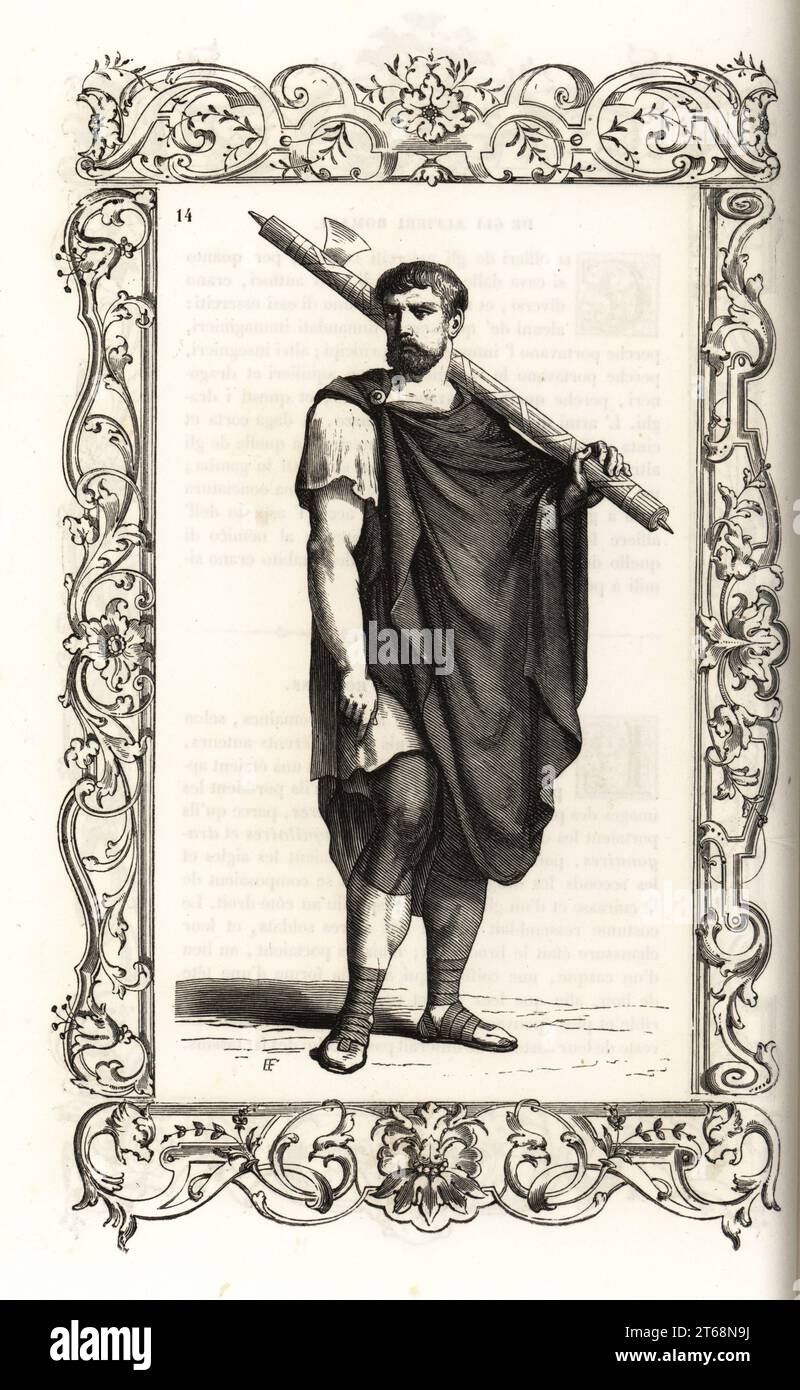 Costume of a Roman lictor. He carries a fasces or axe, and wears a ...
