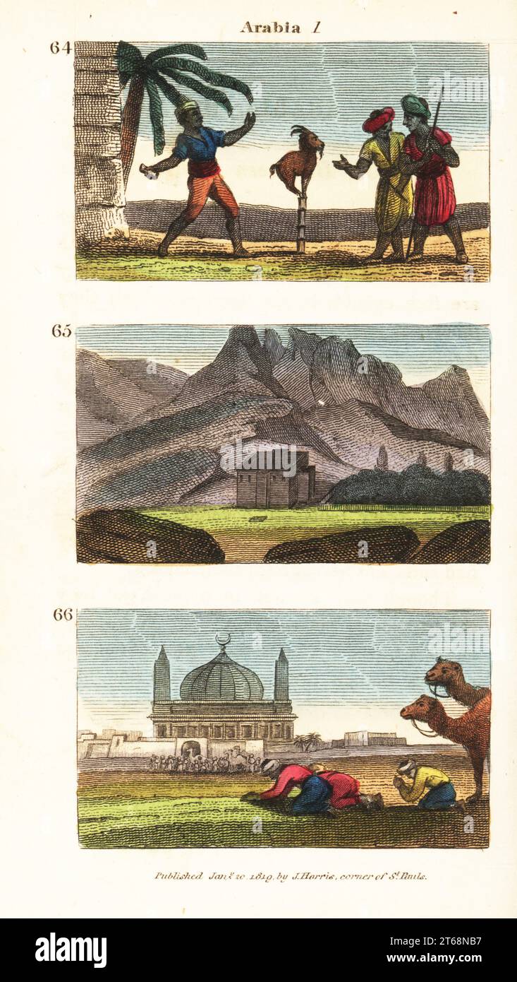 Historical views of Arabia. Arab performer with goat balancing on ...