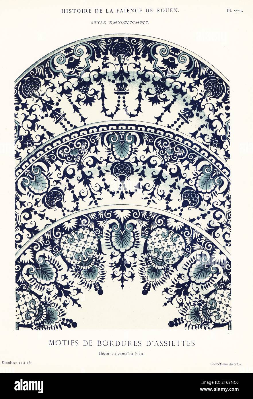 Plate border mofifs in blue camaieu, festoon style. Motifs de bordures ...