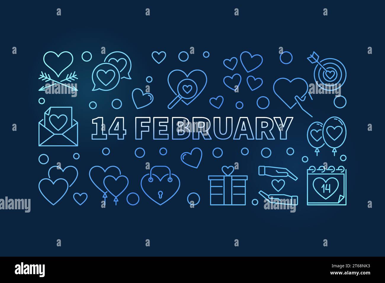 14 February blue thin line illustration. Valentines Day vector colored ...