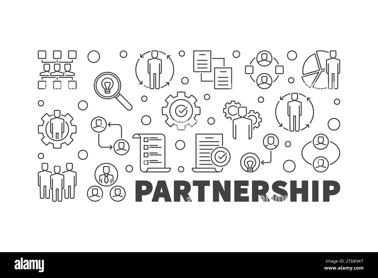 Partnership vector horizontal outline banner or illustration on white ...