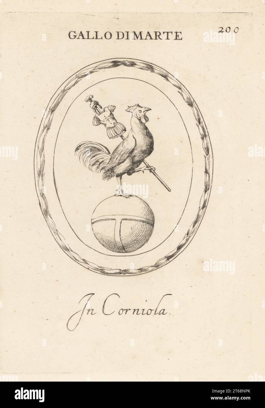Rooster of Mars, Roman god of war, standing in triumph on a globe. The ...
