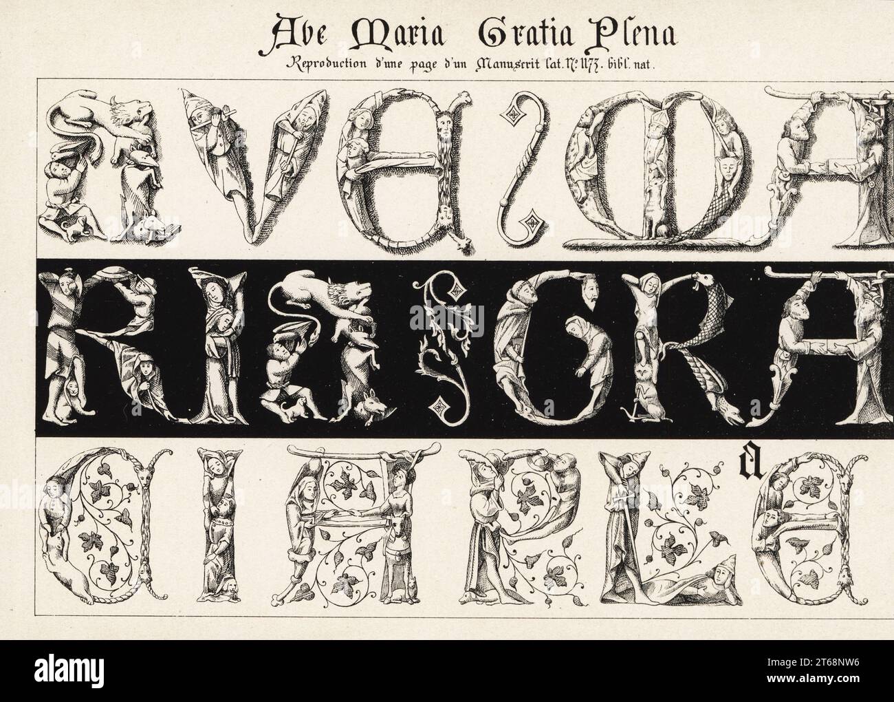 Alphabet of illuminated initials with figures, animals and monsters ...