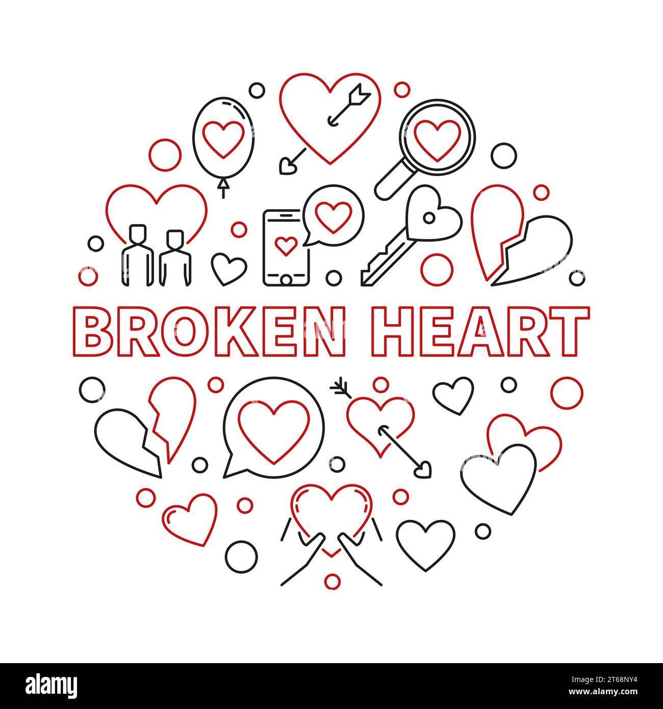 Broken Heart vector round concept illustration in thin line style Stock Vector Image & Art - Alamy