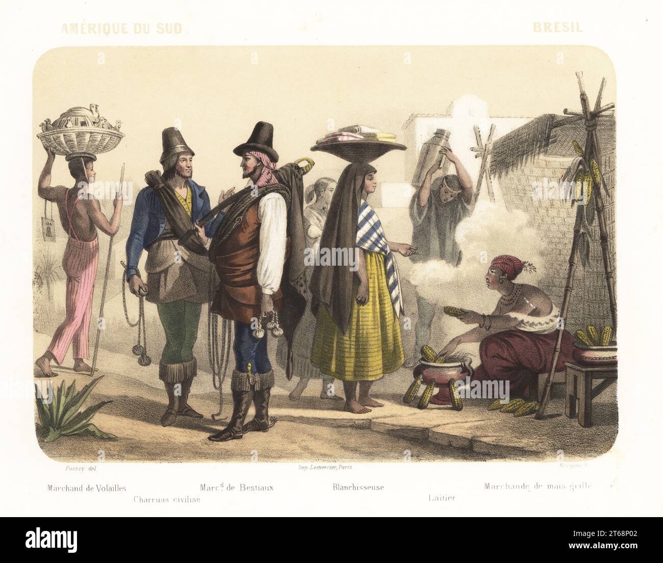 Costumes of Brazil, 1858. Black poultry merchant, Charrua man (extinct ...
