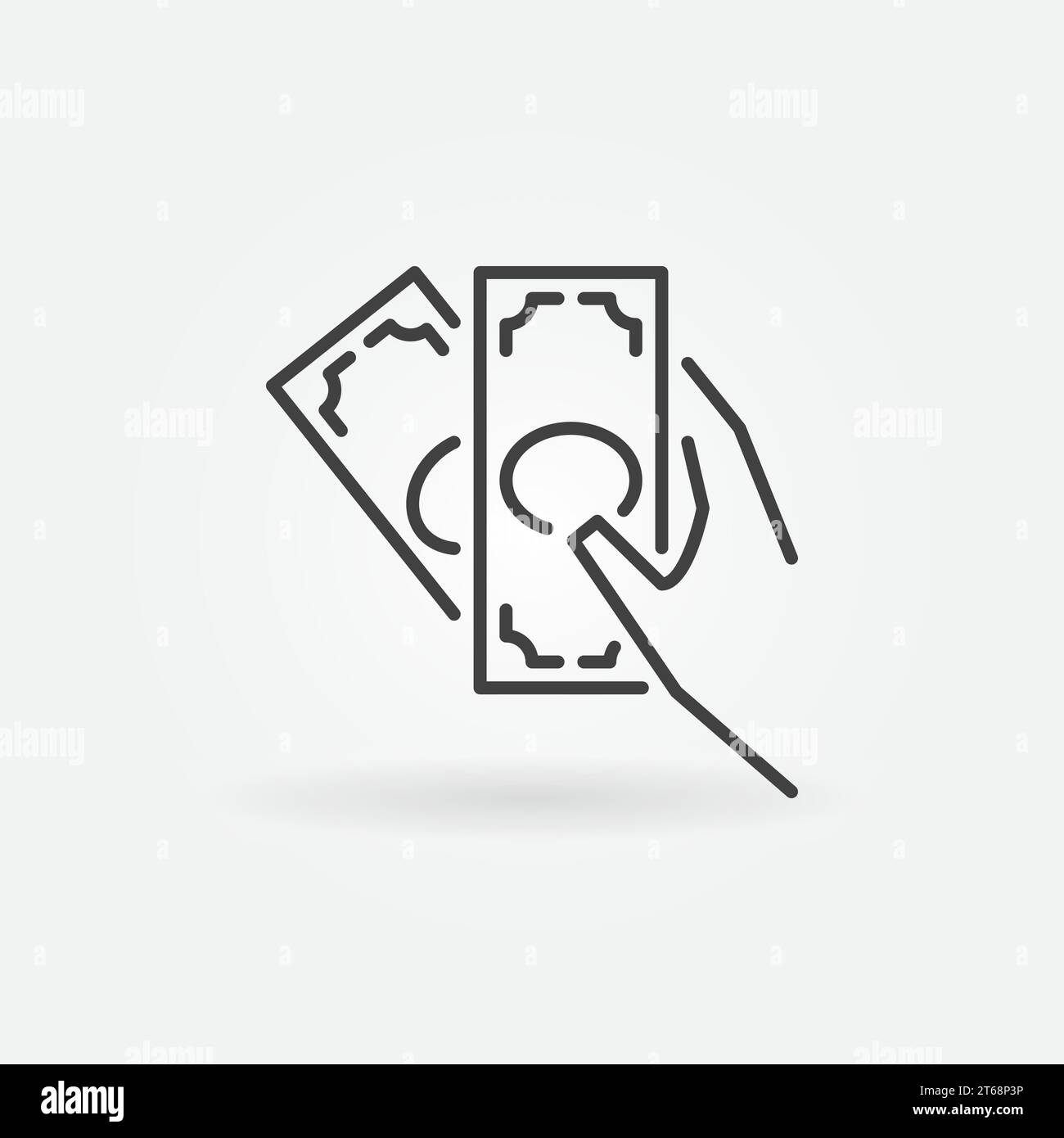 Cash in hand vector outline icon. Banknotes in hand sign. Giving or ...