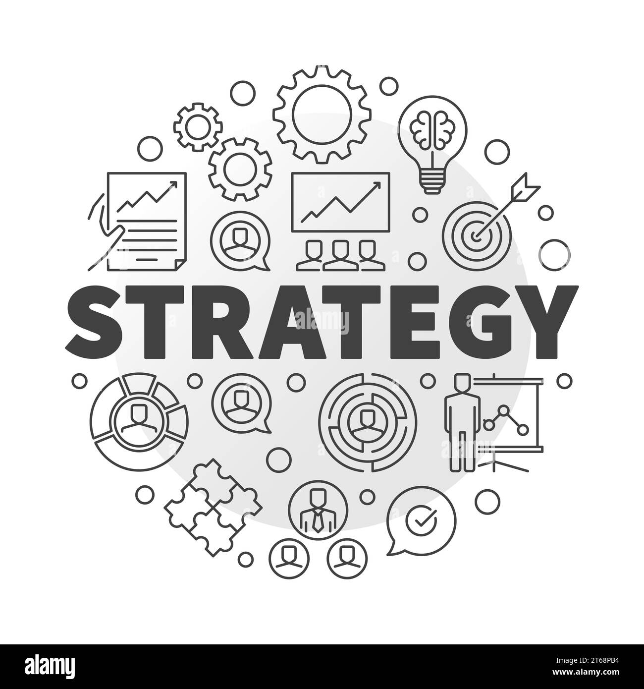 Vector Strategy round concept minimal illustration in thin line style ...