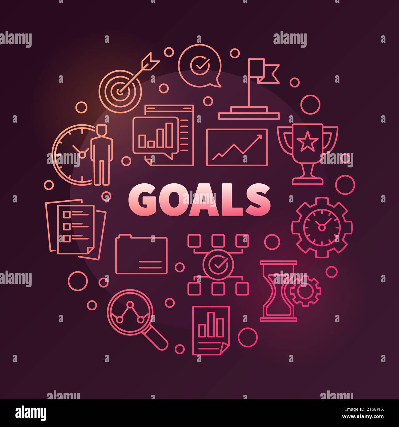 Vector Goals colored round concept illustration in outline style on ...