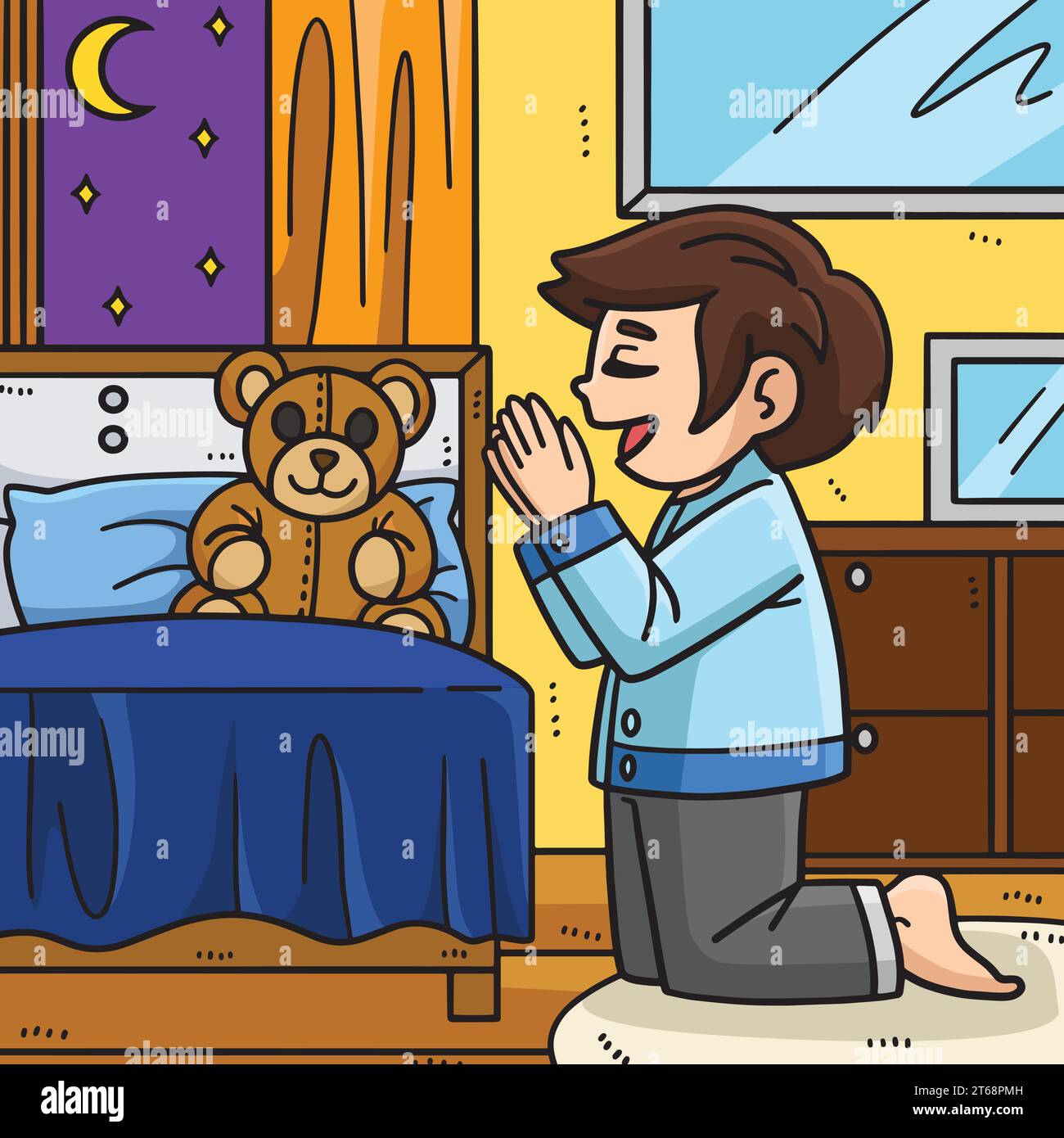 Christian Praying Child Colored Cartoon Stock Vector Image & Art - Alamy