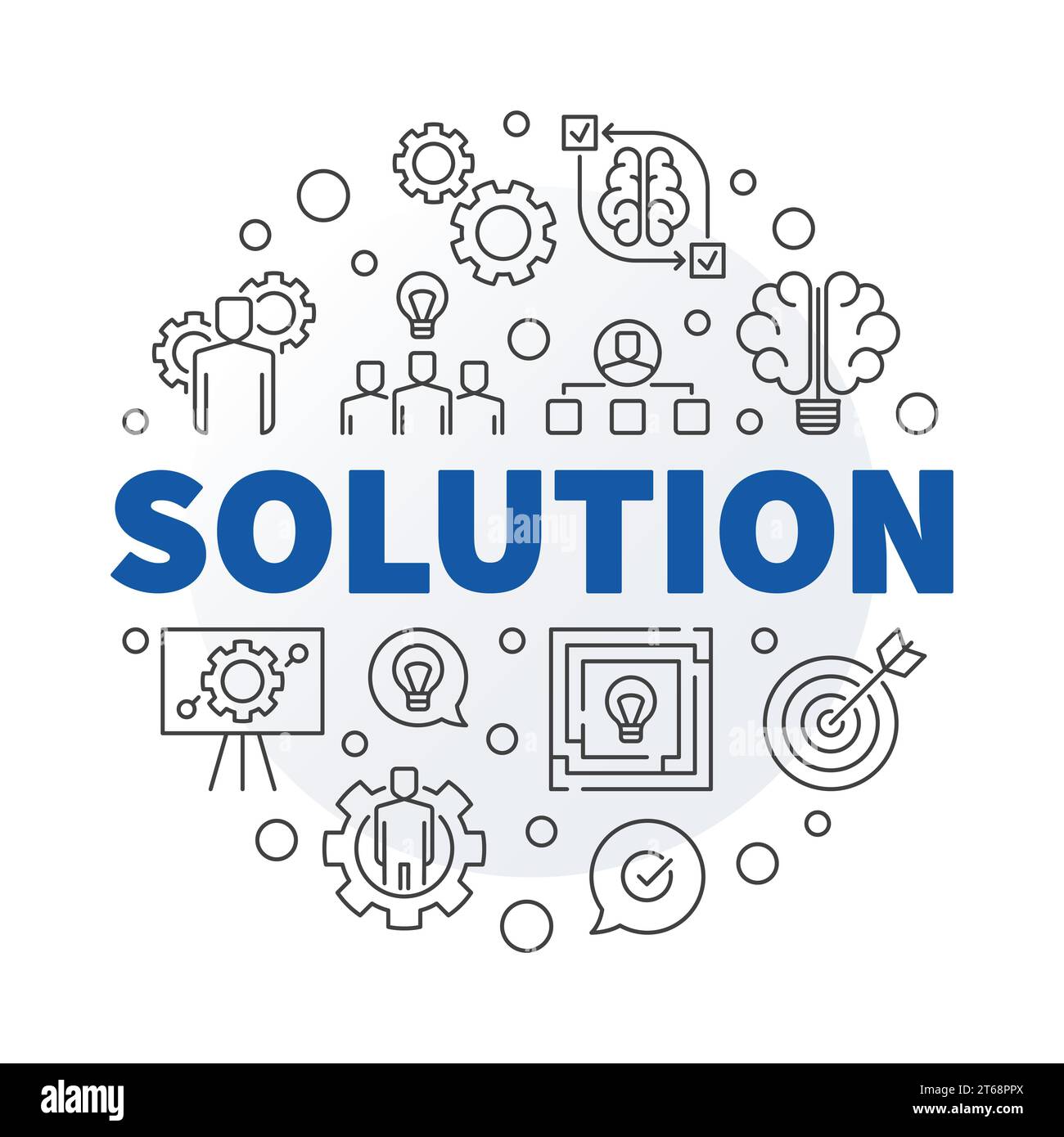 Vector Solution round concept simple illustration in outline style ...