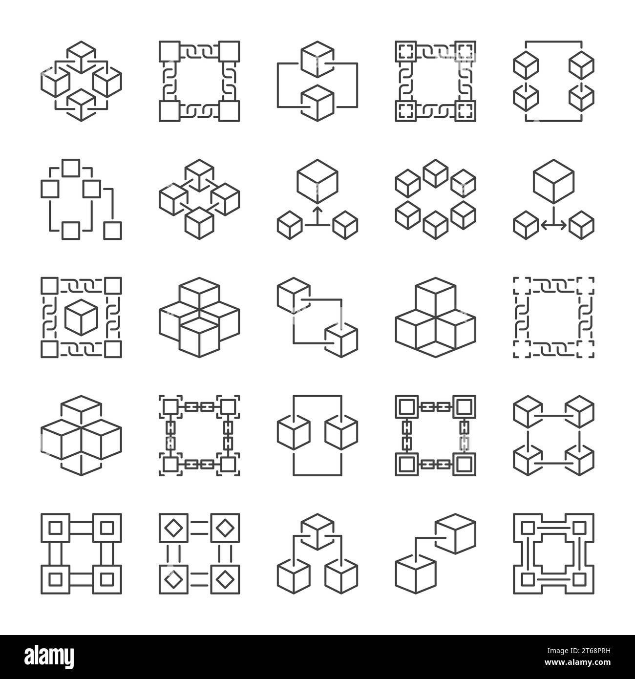 Vector Blockchain Technology outline icons set. Block Chain concept ...