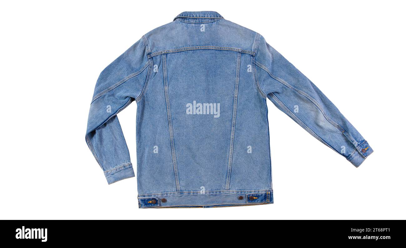 Back view - blue jeans jacket isolated on white background, denim ...