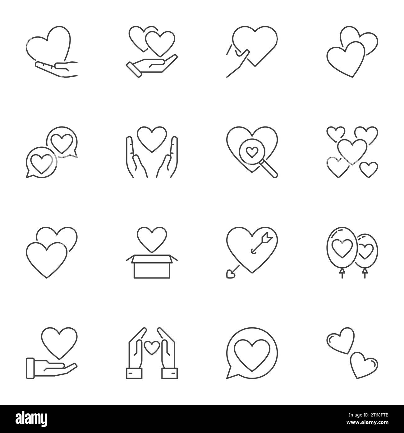 Set of Heart and Love concept outline icons. Hand with Heart signs in ...