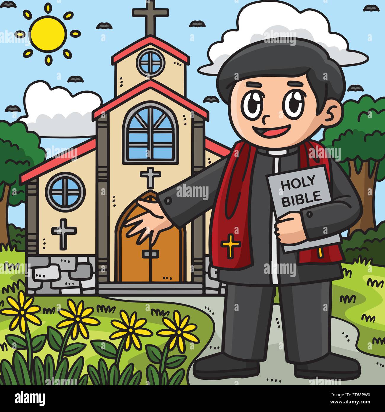 Christian Priest in Front of a Church Colored Stock Vector Image & Art ...