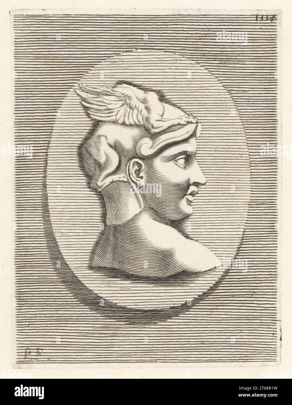 Bust of a male figure wearing a helmet decorated with an Egyptian ...