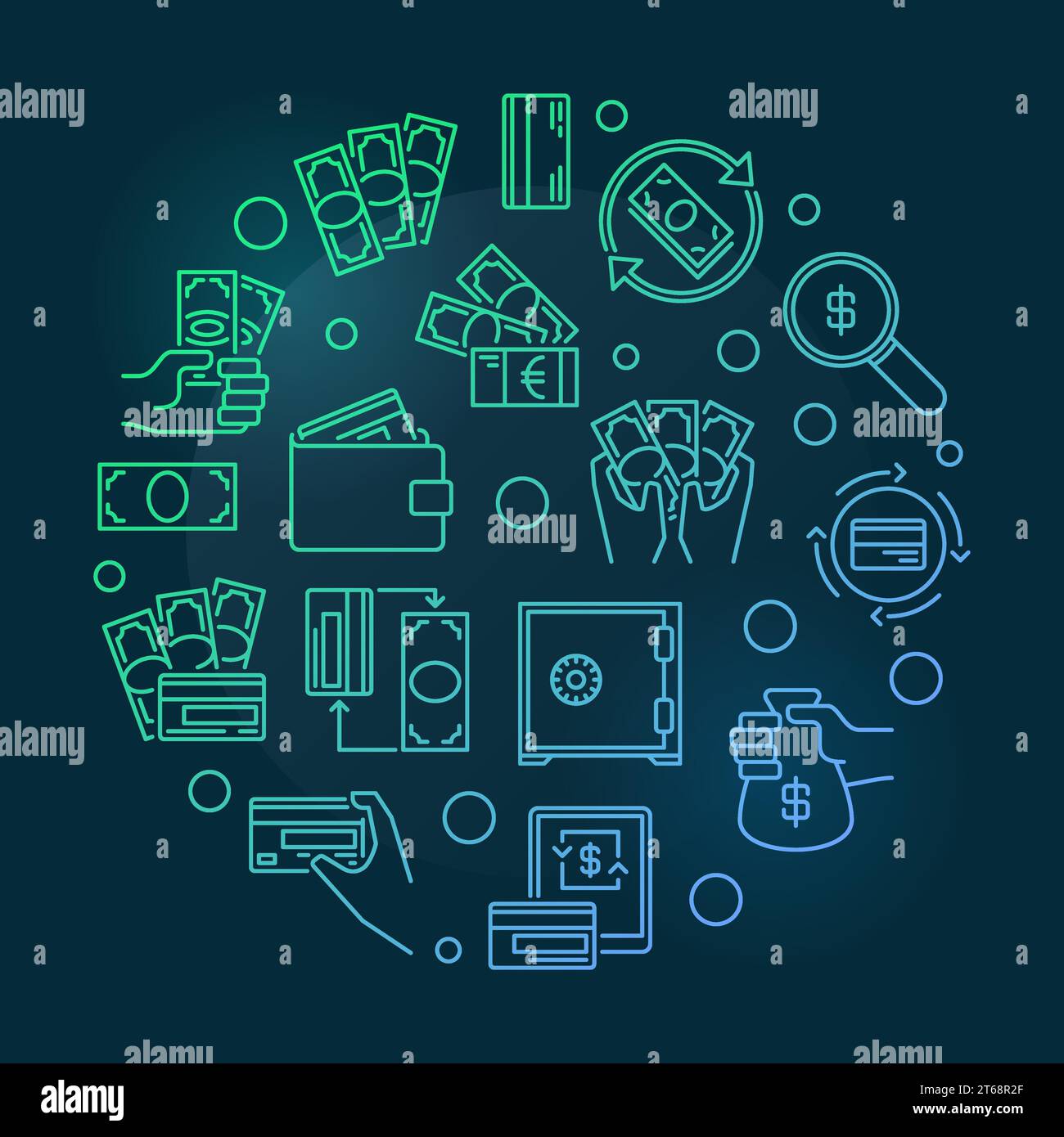 Vector round colorful illustration made with money, cash, credit card ...