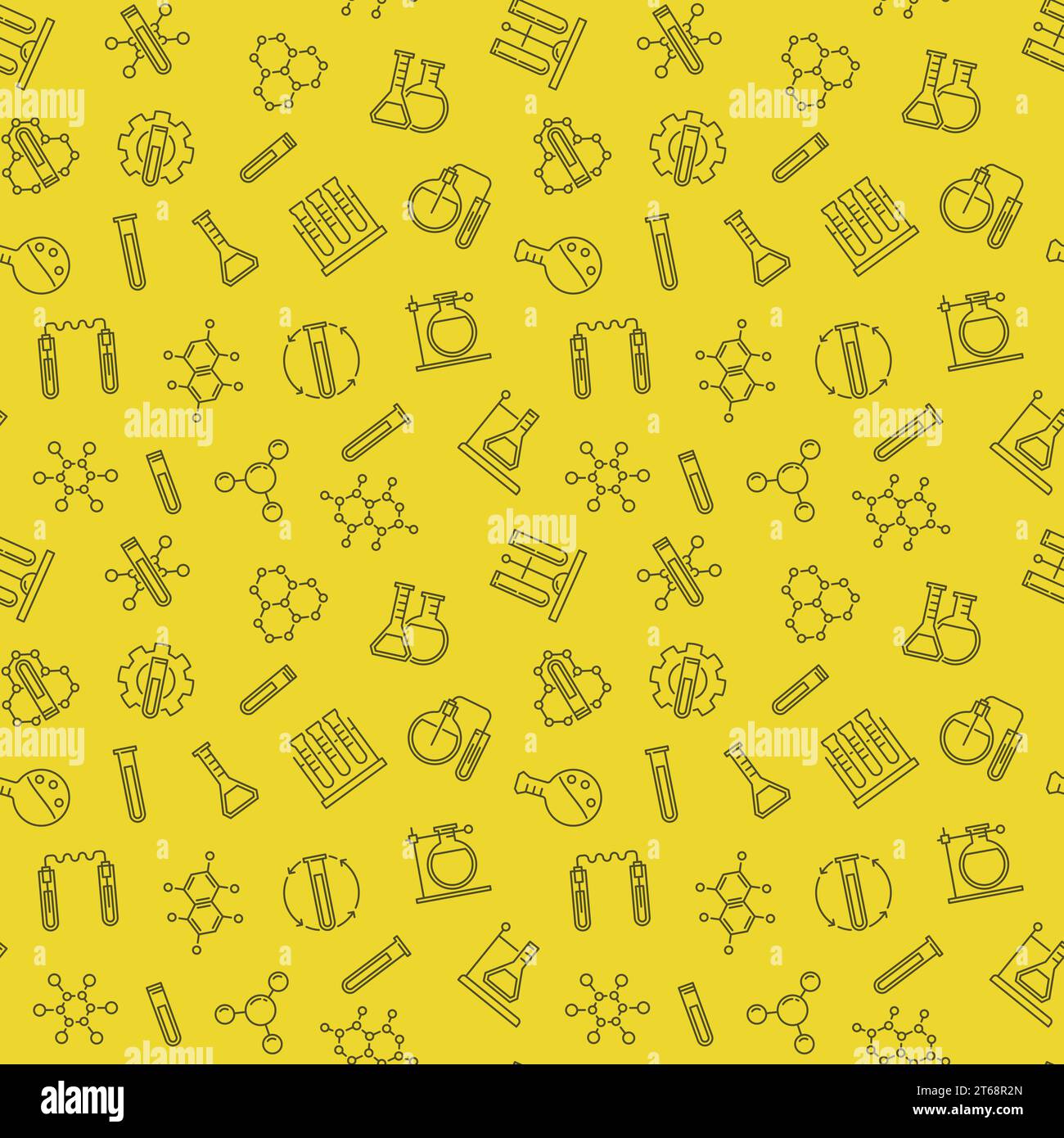 Science and Chemistry vector linear seamless pattern with yellow ...