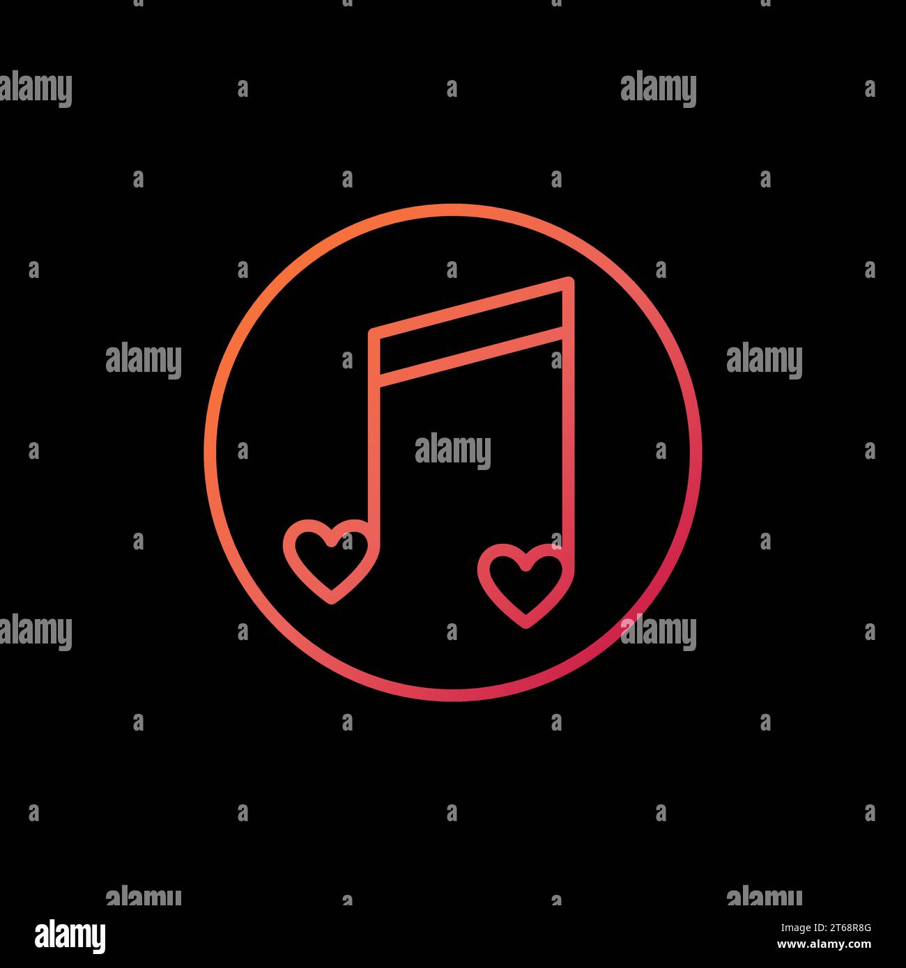 Heart Music Note vector outline colorful icon or sign on dark ...