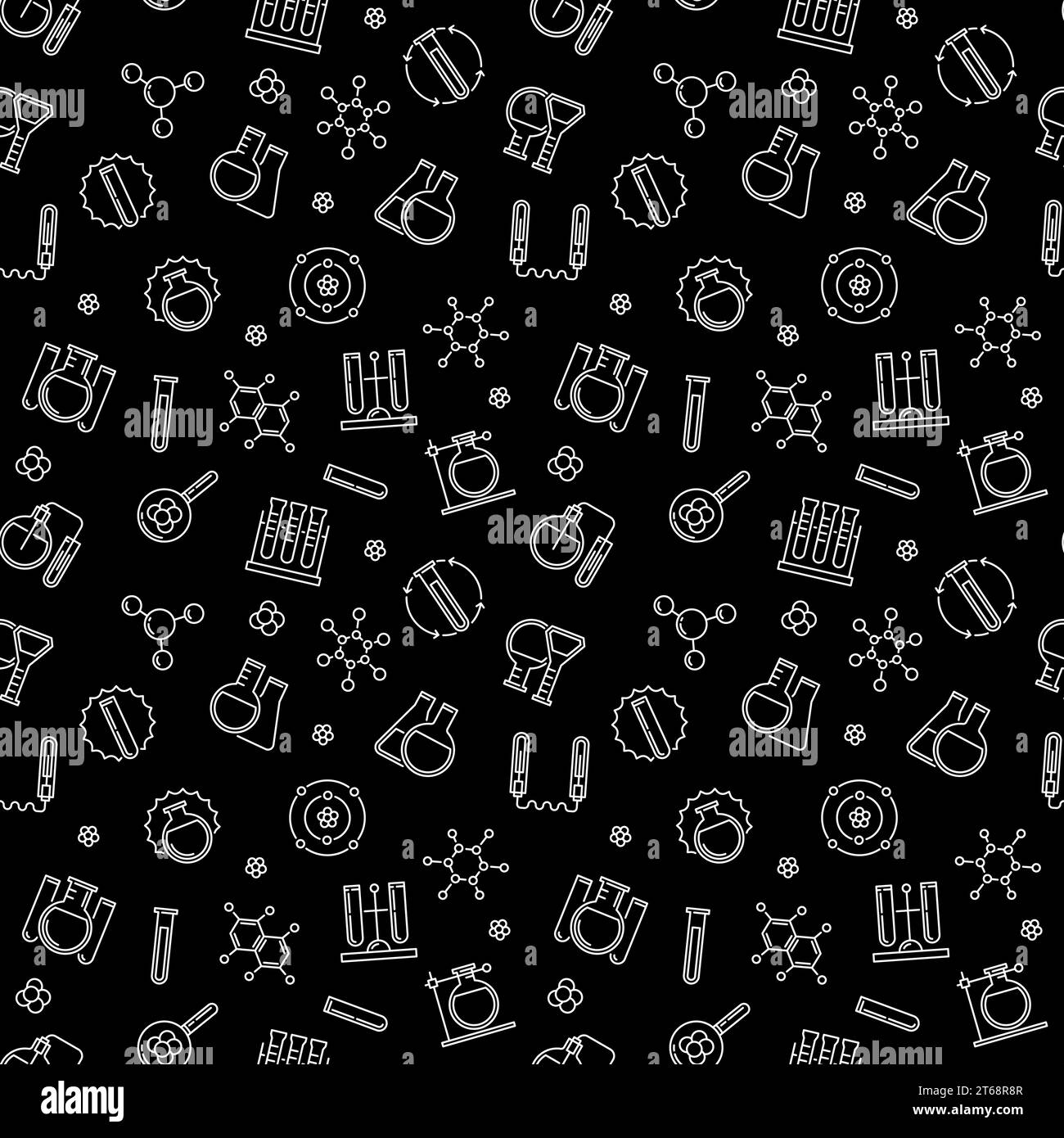 Vector Chemistry and Science outline seamless pattern with dark ...