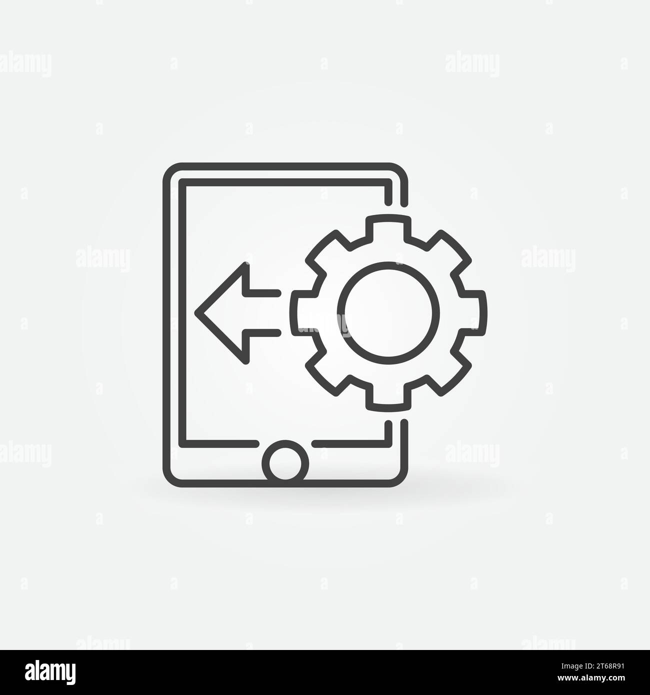 Tablet with gear vector icon in thin line style. Mobile application ...