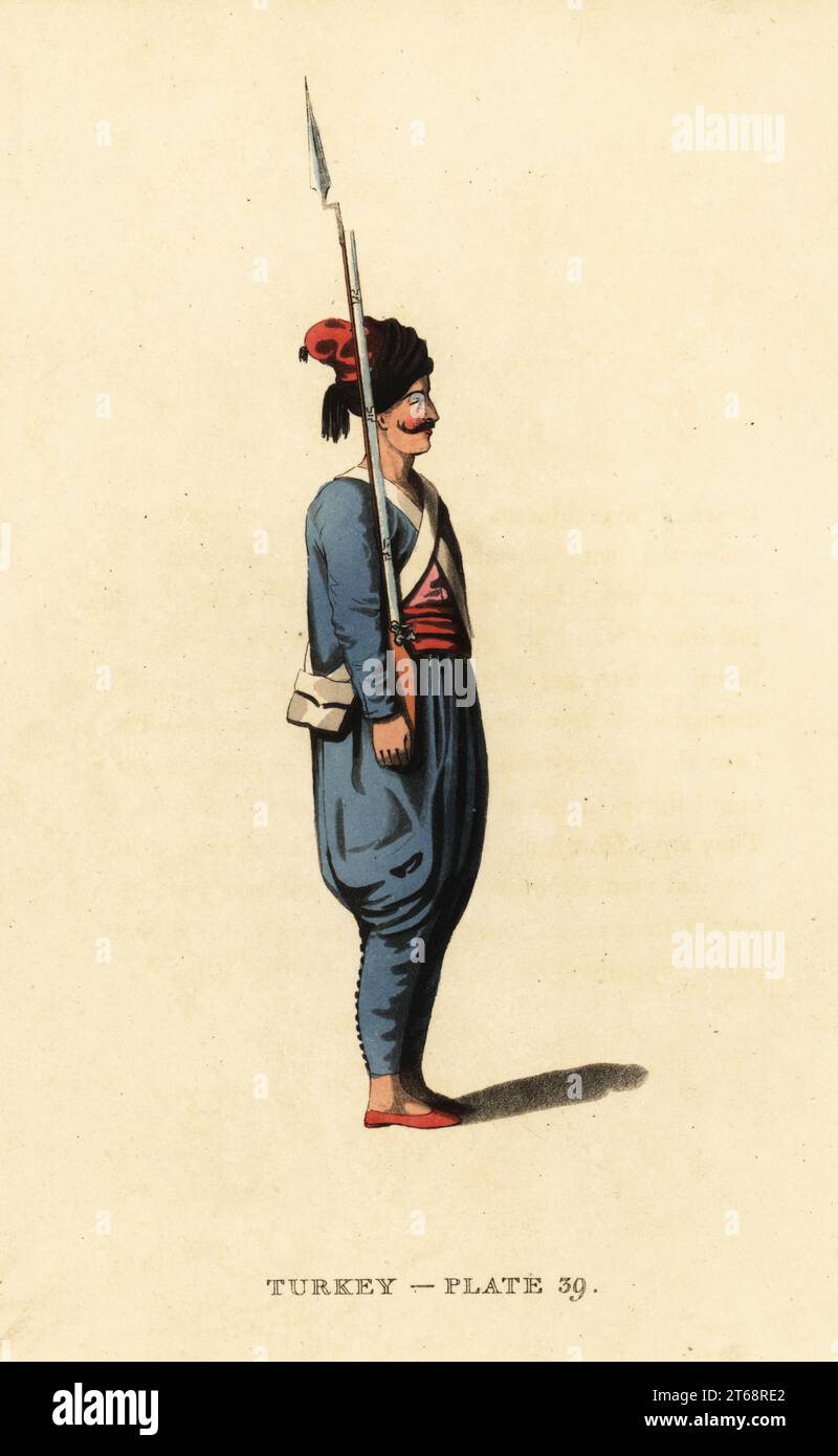 Uniform of a soldier in the infantry of the Ottoman Empire. He wears a ...
