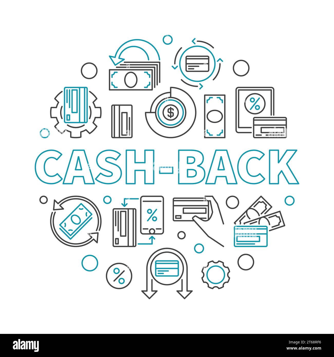 Cash-back linear round illustration. Vector cashback reward program concept symbol on white ...