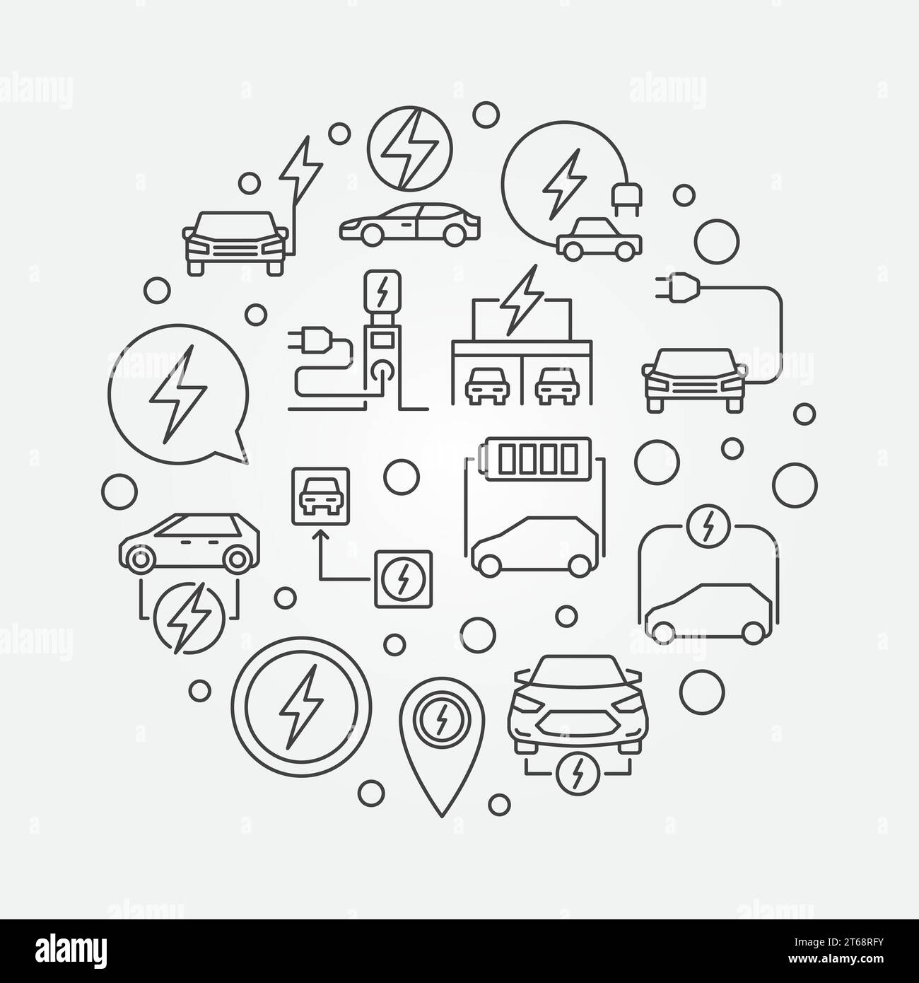 All-electric car round outline illustration. Vector EV and electric car ...