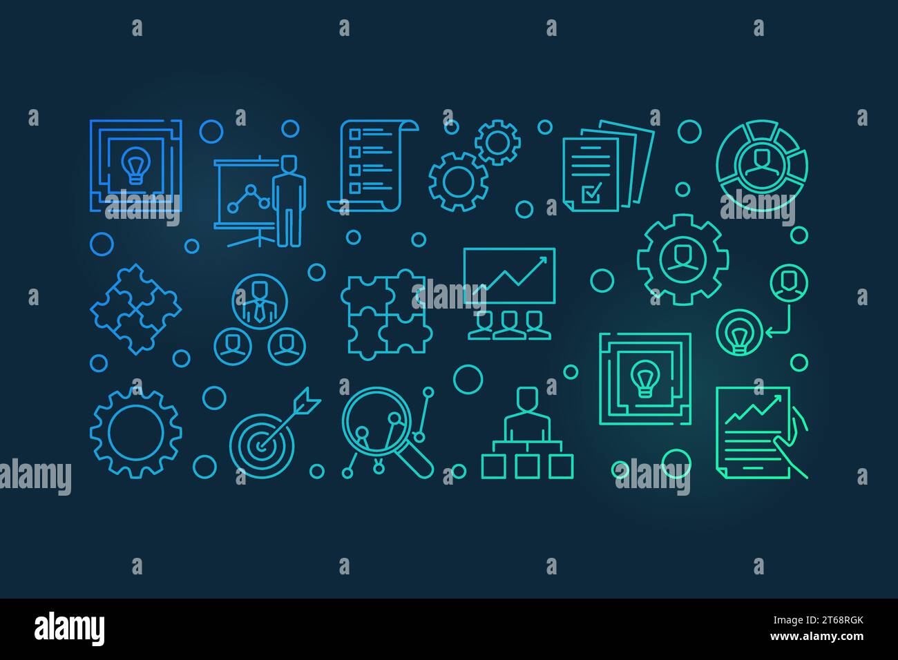 Strategic Management vector colorful horizontal illustration in outline ...