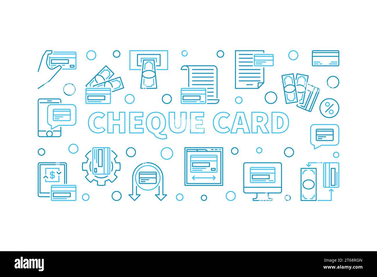 Cheque Card vector concept blue horizontal illustration or banner in ...