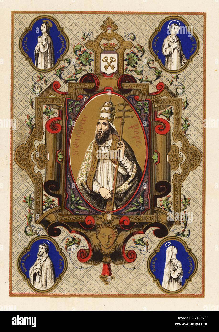 Portrait of Saint Gregory, Pope Gregory I, with triregnum or triple ...