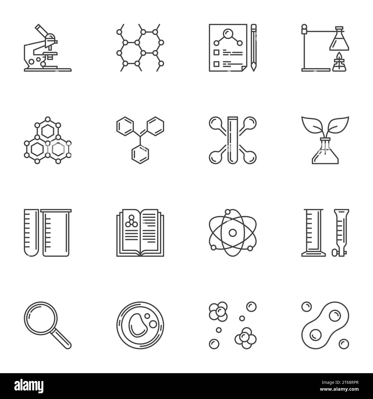 Chemistry outline icons. Vector Chemical concept symbols in thin line ...