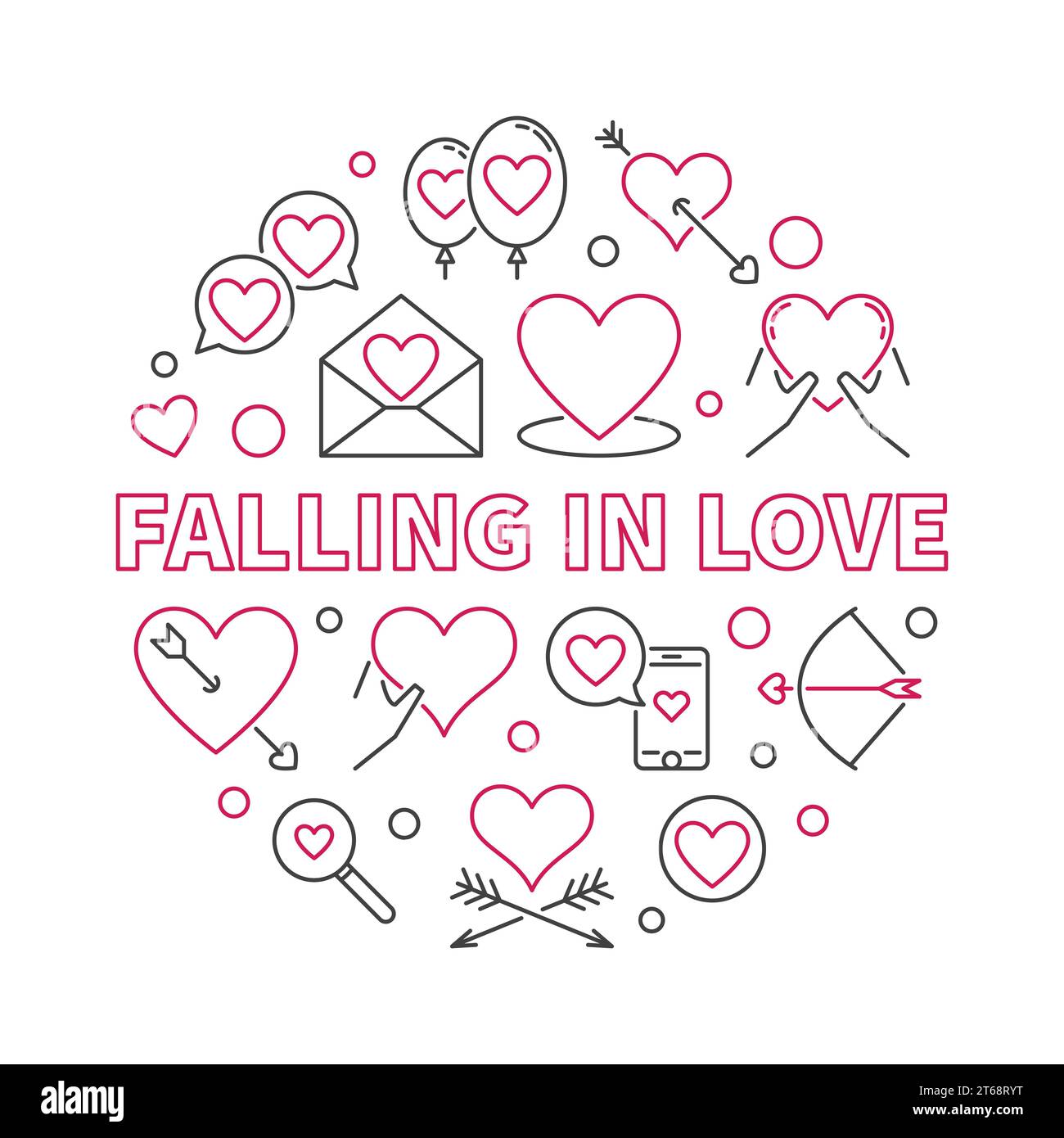 Falling in Love vector round modern illustration in thin line style ...
