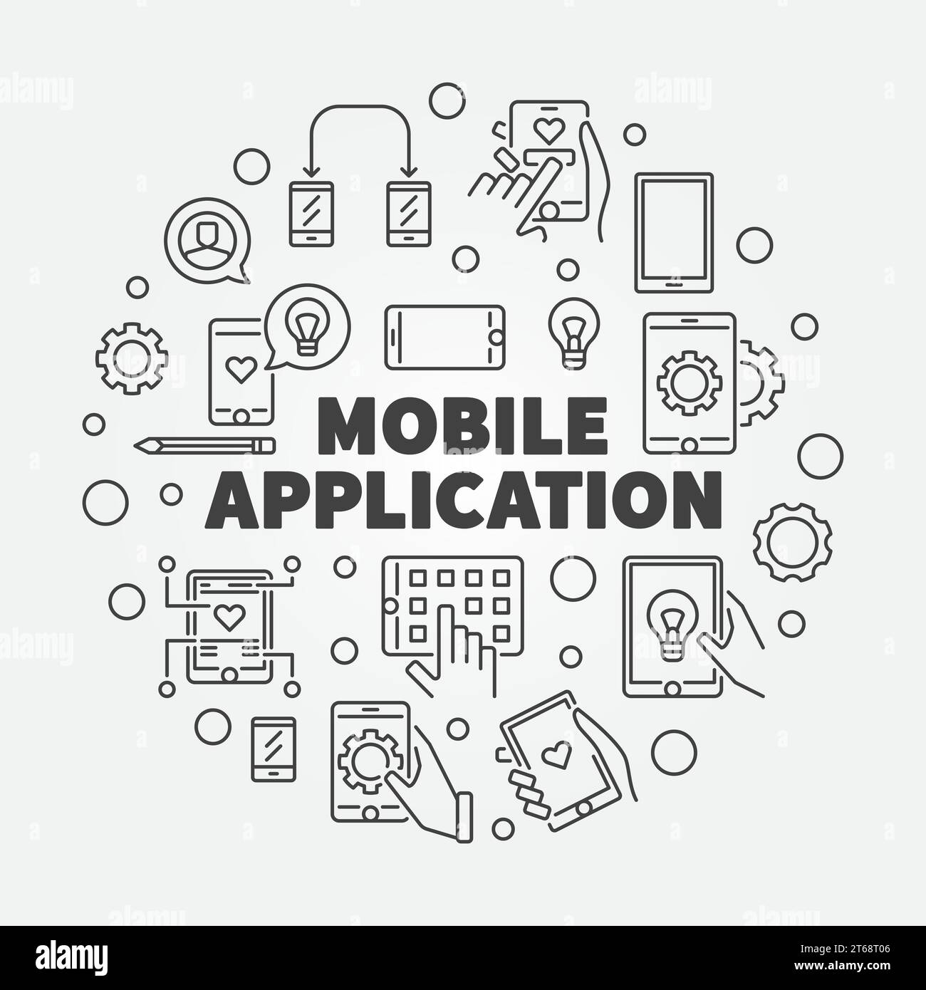 Mobile Application vector round concept simple outline illustration ...