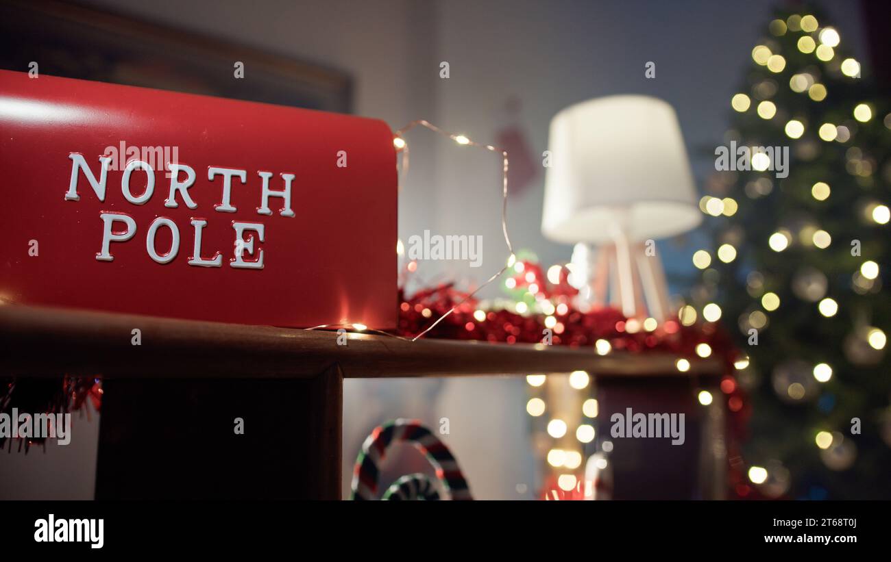 Christmas Santa letterbox with tree and lights in the backgrounds Stock ...