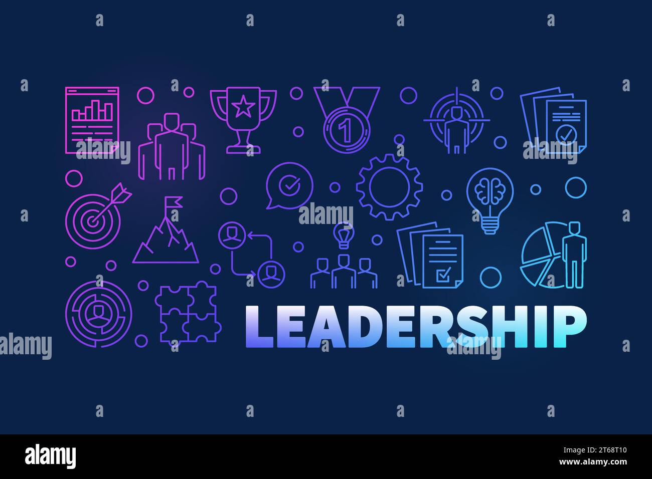 Leadership vector colored horizontal outline illustration or banner on ...