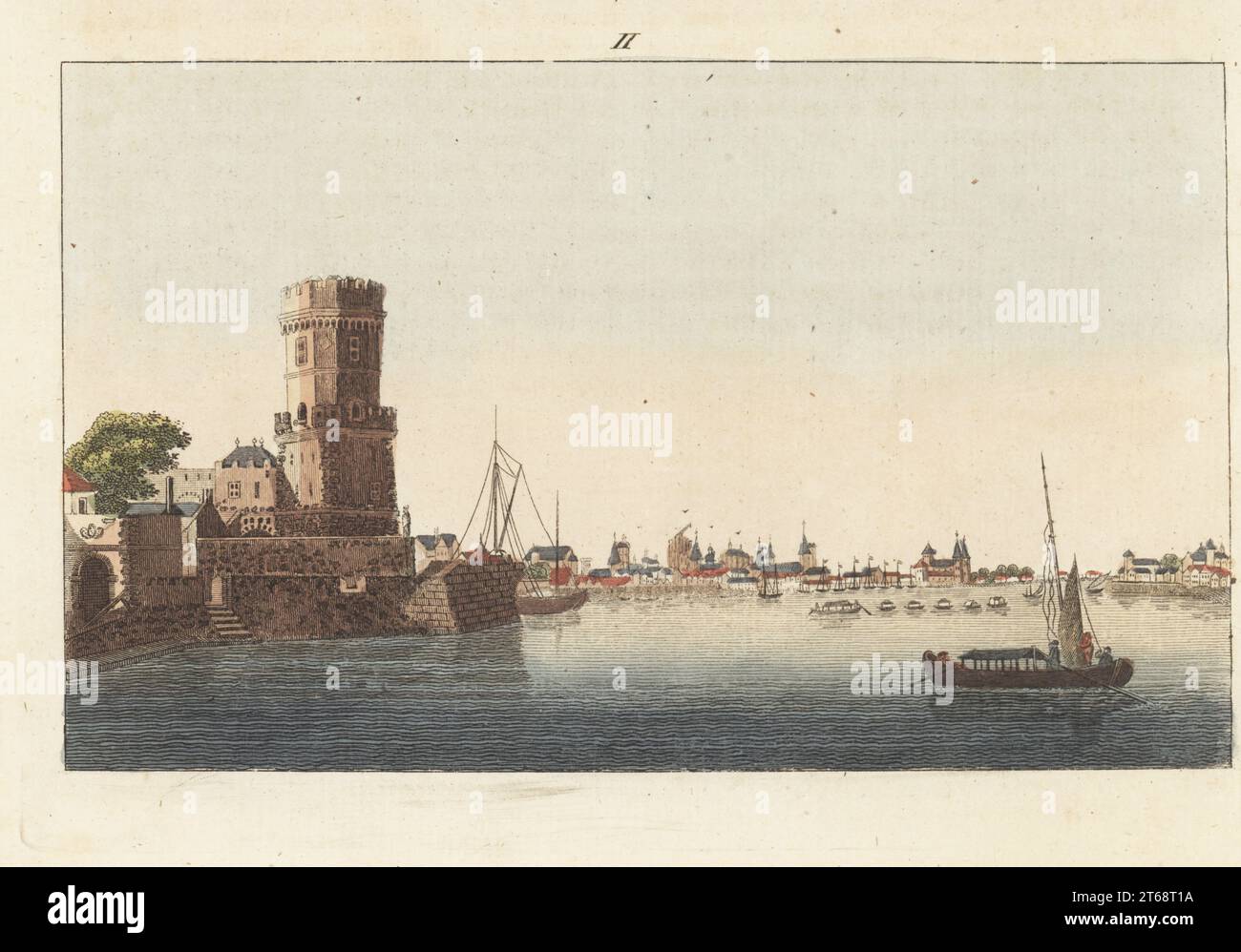 View of the city of Cologne on the Rhine river, Germany. Vue de Cologne ...