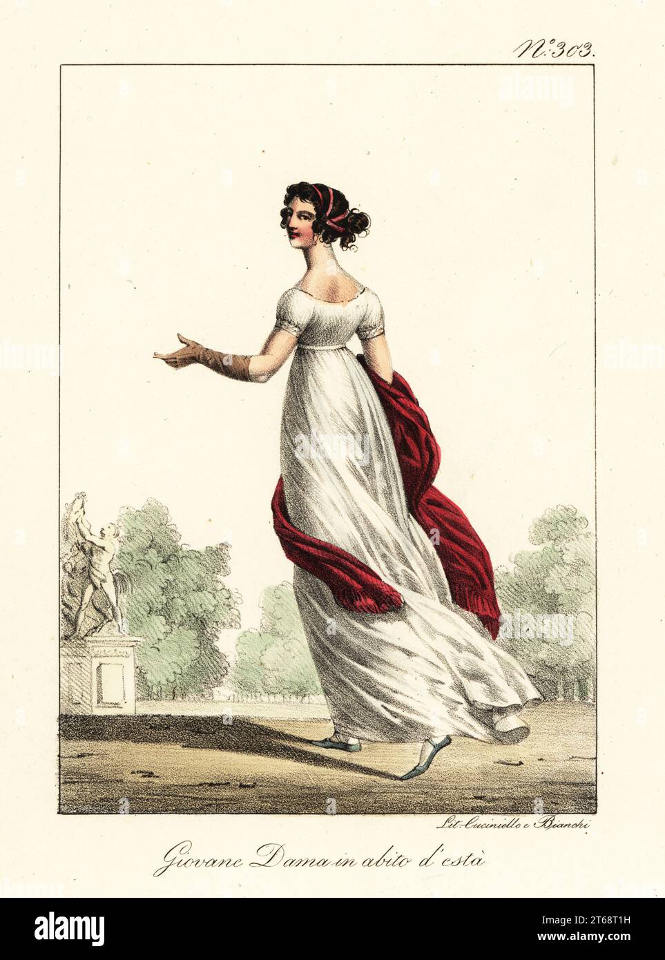 Fashionable young woman of Merveilleuse in summer outfit, French ...