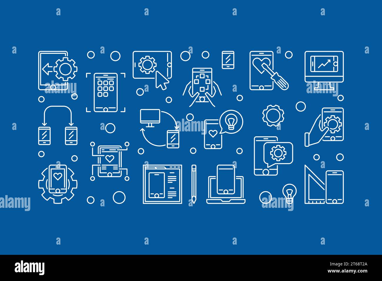 Mobile App Development concept horizontal illustration in thin line ...