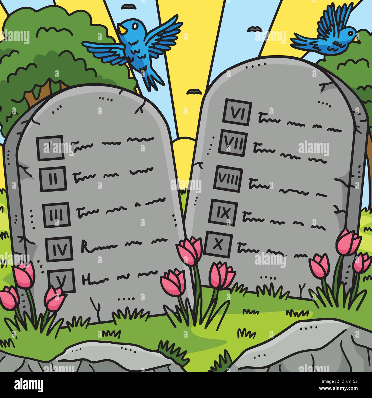 Christian Ten Commandments Tablets Colored Cartoon Stock Vector Image ...