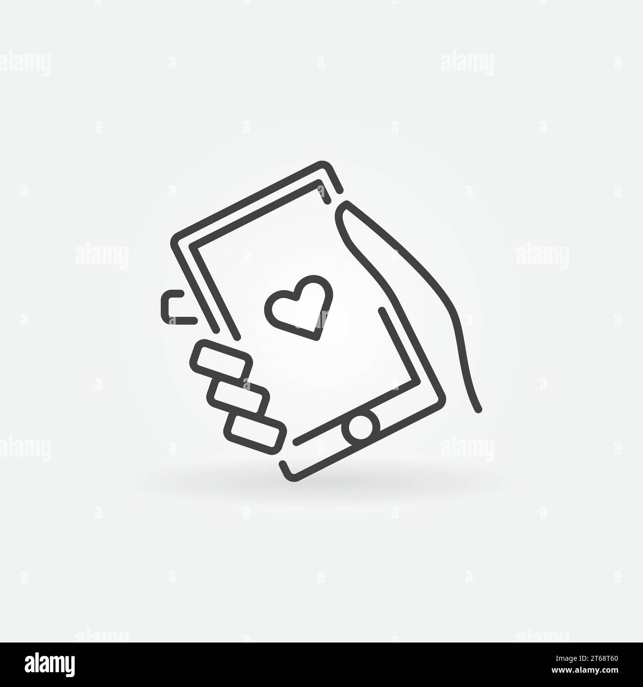 Hand holding smartphone vector concept icon or symbol in thin line ...