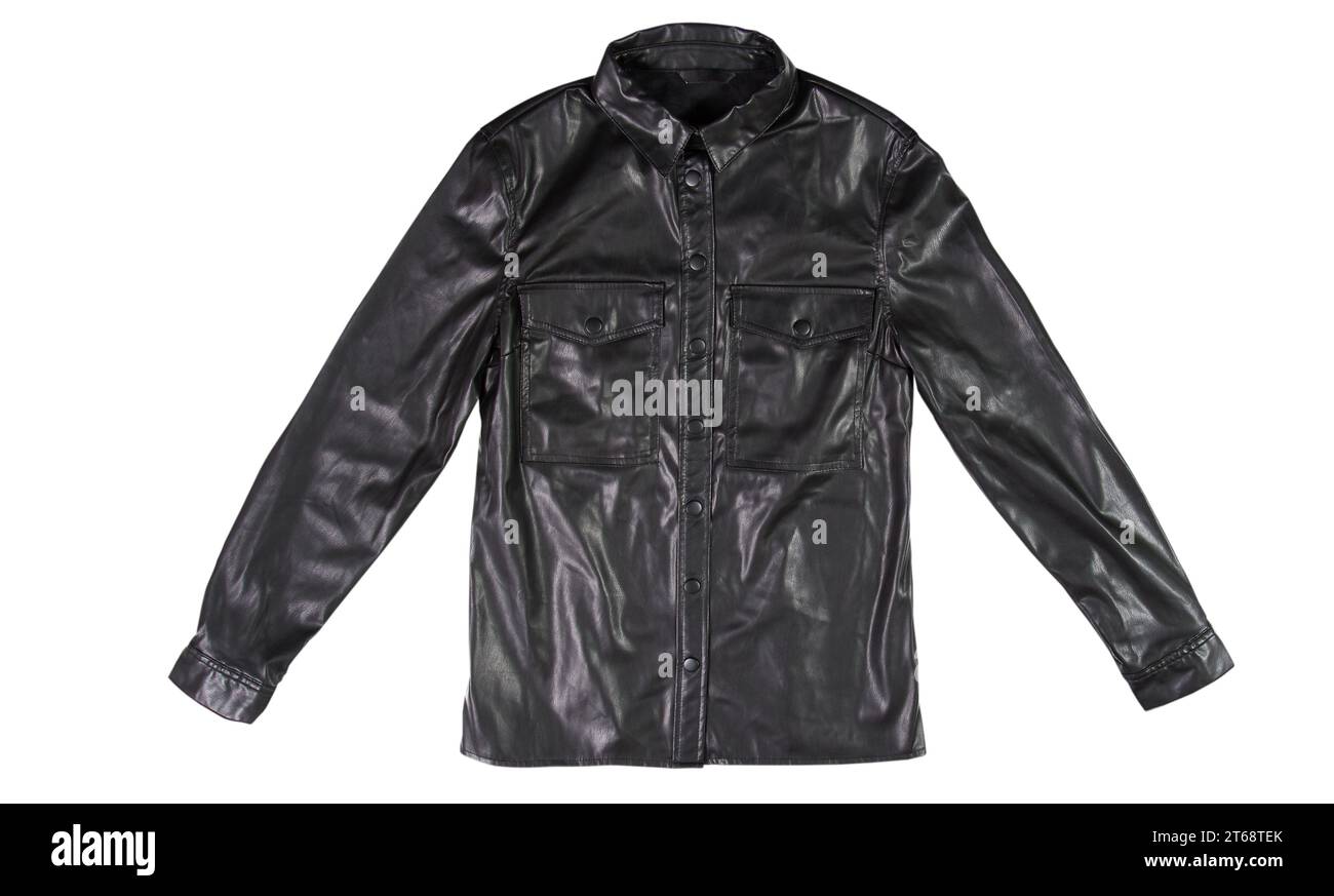 Black leather jacket isolated on white background. Classic modern ...