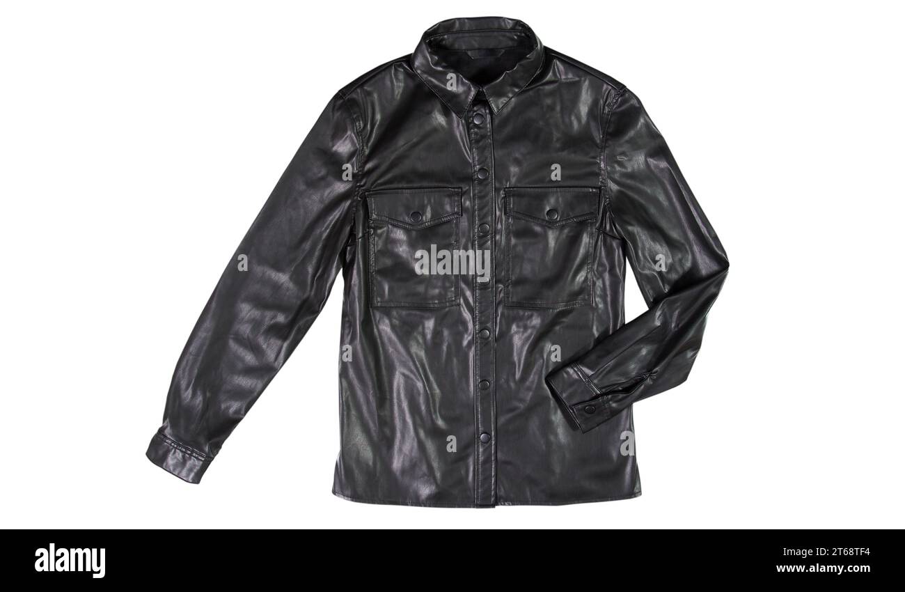 Black leather jacket isolated on white background. Classic modern ...
