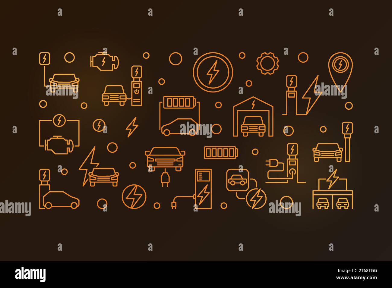 EV charging station vector outline golden illustration. Electric ...