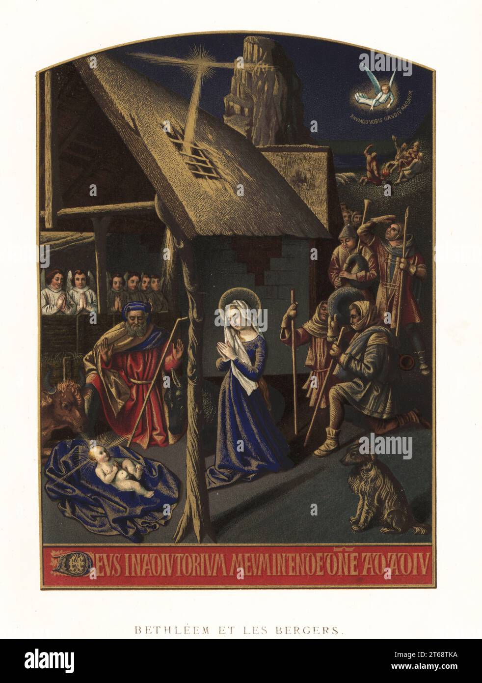 The shepherds with the baby Jesus at Bethlehem. After a miniature by ...