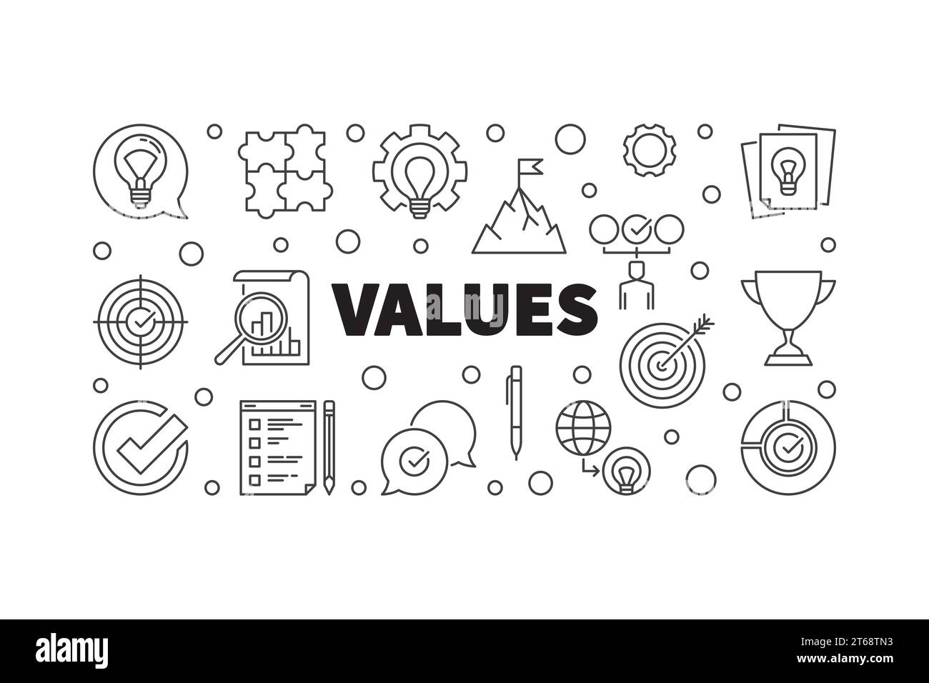 Vector Values Horizontal Concept Banner Or Illustration In Thin Line Style Stock Vector Image